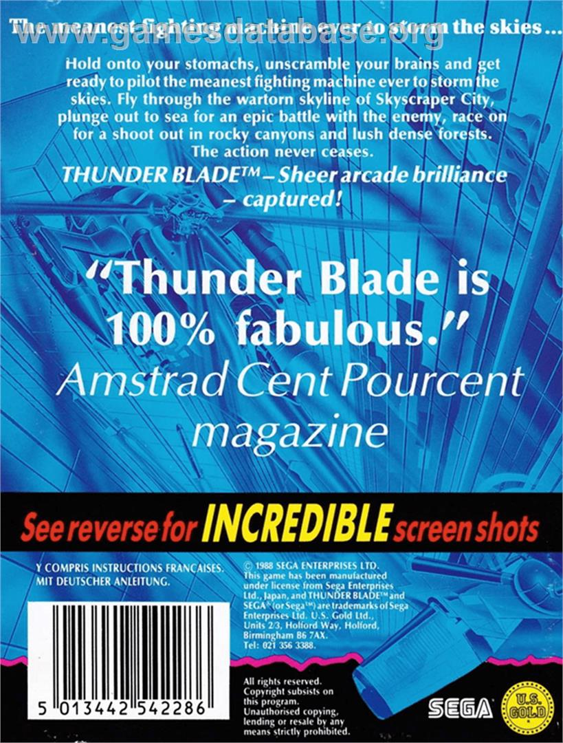 Thunder Blade - Amstrad CPC - Artwork - Box Back Thunder Blade - Amstrad CPC - Artwork - Box Back