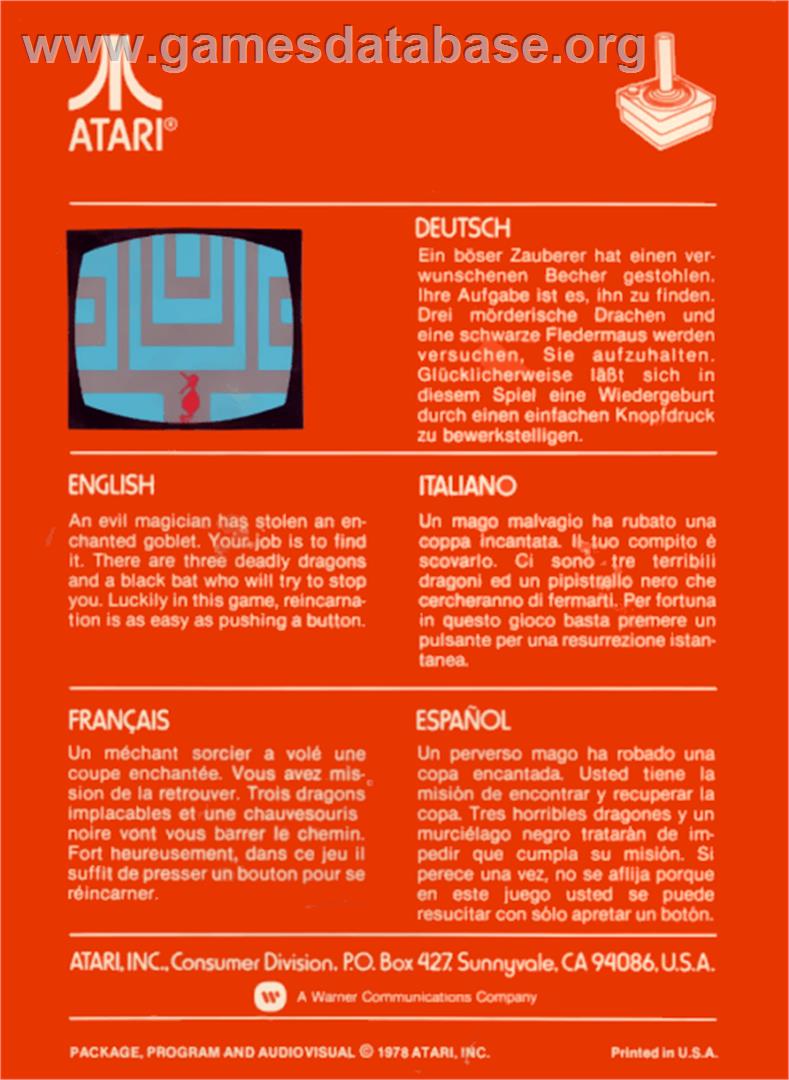 Adventure - Atari 2600 - Artwork - Box Back