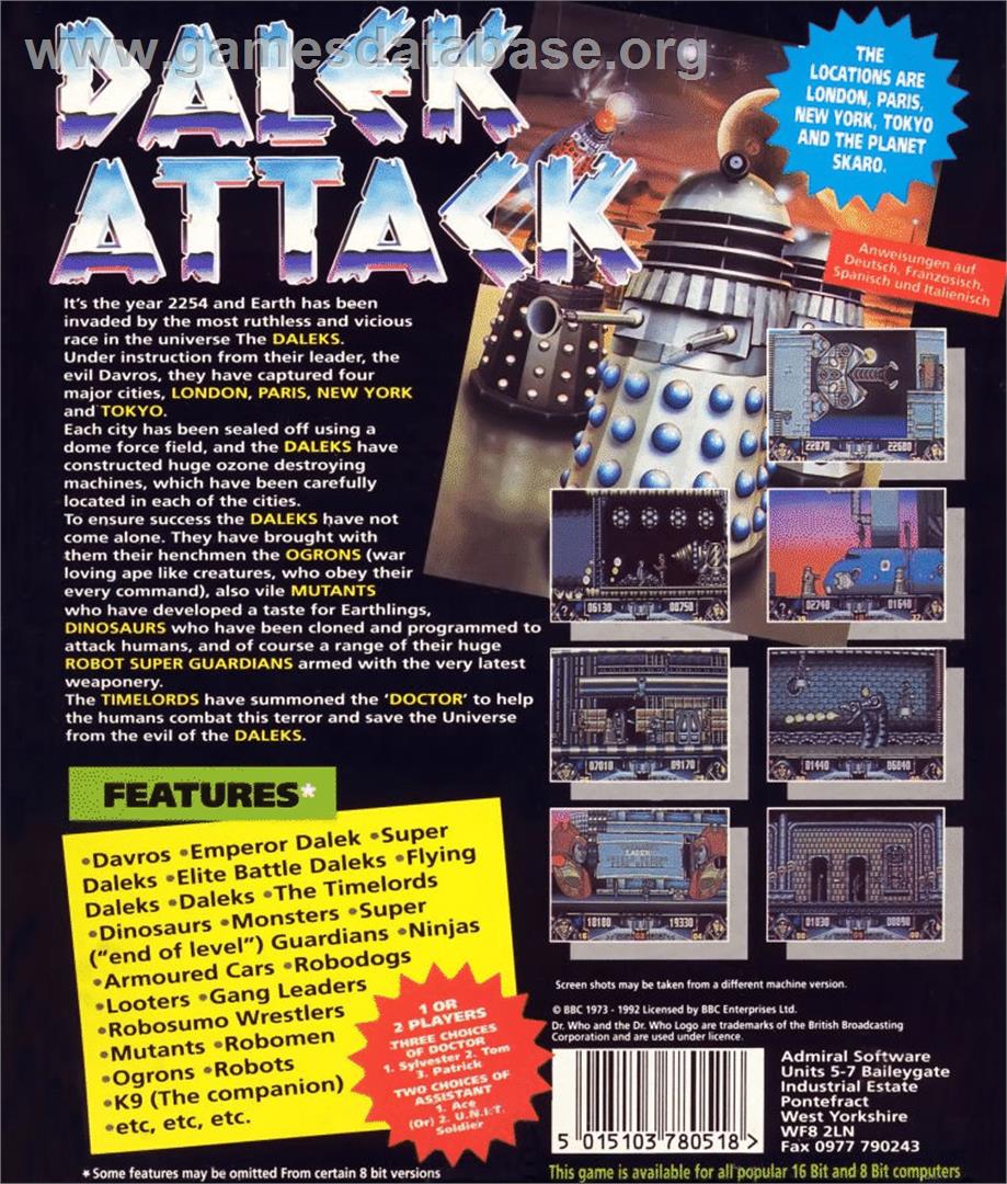 Dalek Attack - Commodore 64 - Artwork - Box Back