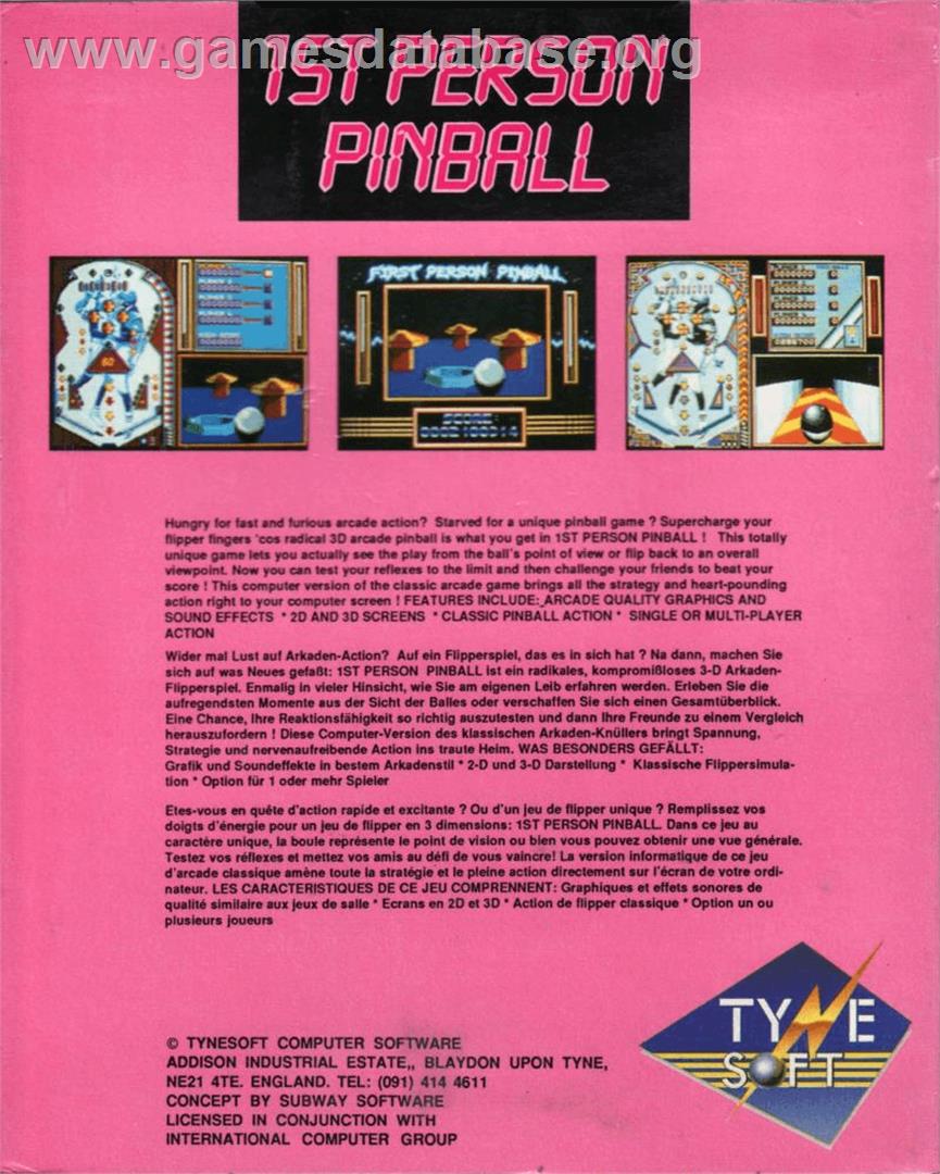 1st Person Pinball - Commodore Amiga - Artwork - Box Back