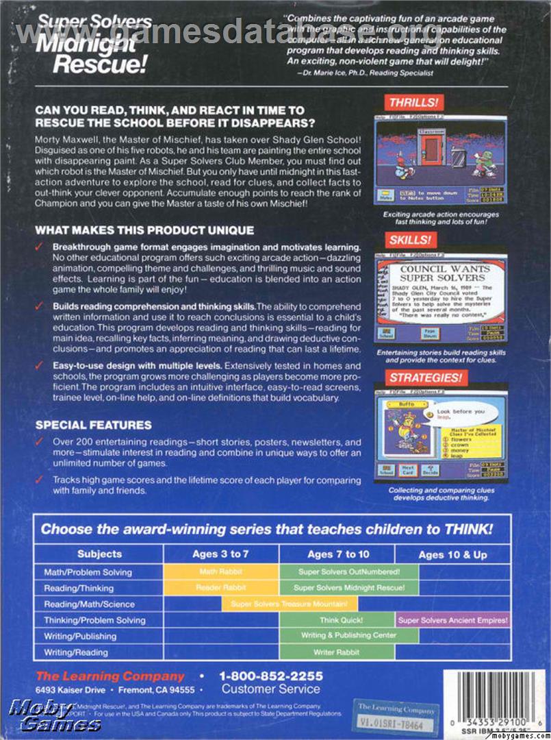 Super Solvers Midnight Rescue - Microsoft DOS - Artwork - Box Back
