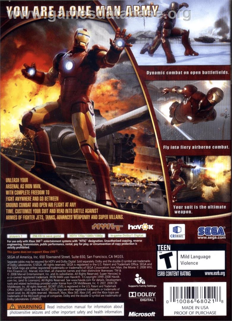 Iron Man - Microsoft Xbox 360 - Artwork - Box Back