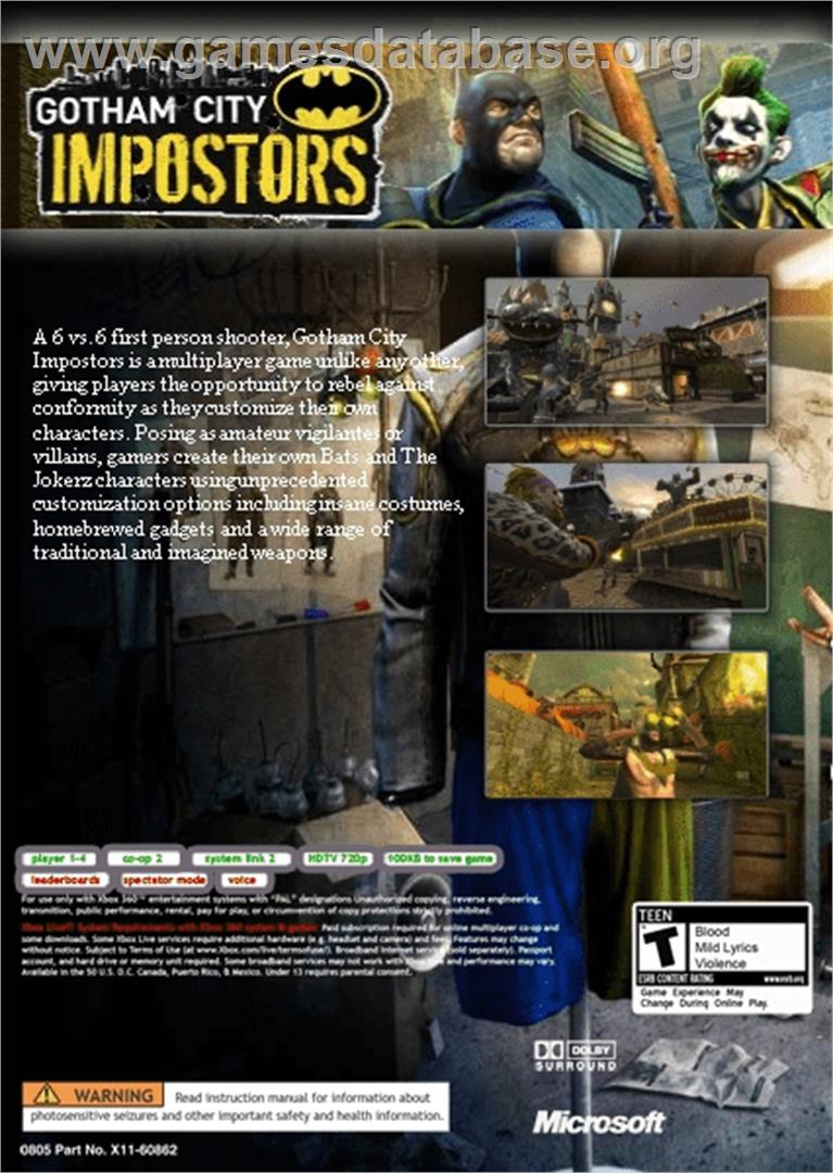 Gotham City Impostors - Microsoft Xbox Live Arcade - Artwork - Box Back