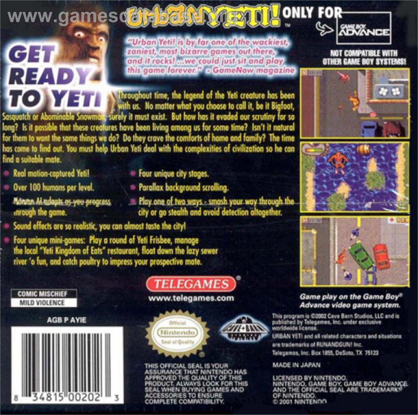 Urban Yeti - Nintendo Game Boy Advance - Artwork - Box Back