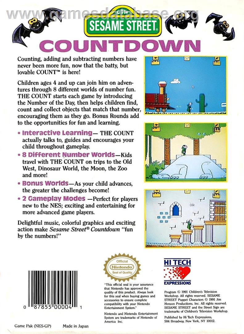Sesame Street Countdown - Nintendo NES - Artwork - Box Back