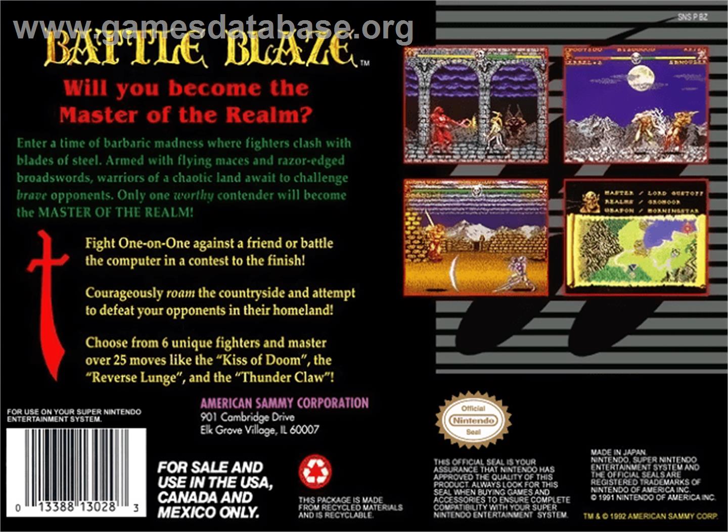 Battle Blaze - Nintendo SNES - Artwork - Box Back