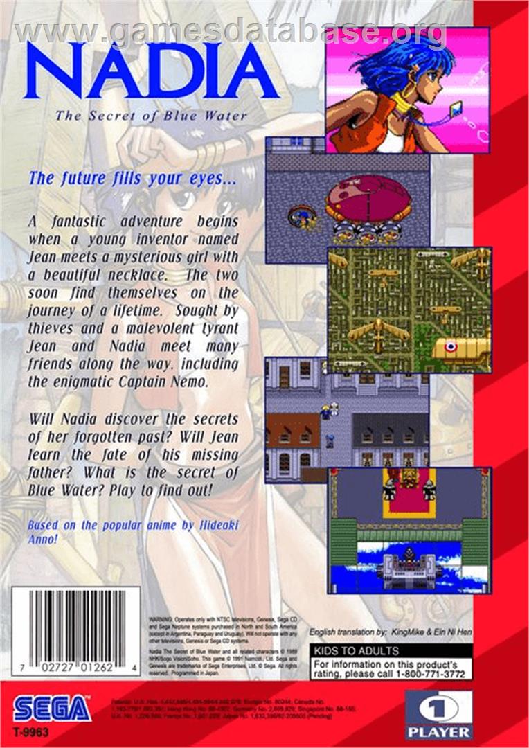 Fushigi no Umi no Nadia - Sega Genesis - Artwork - Box Back