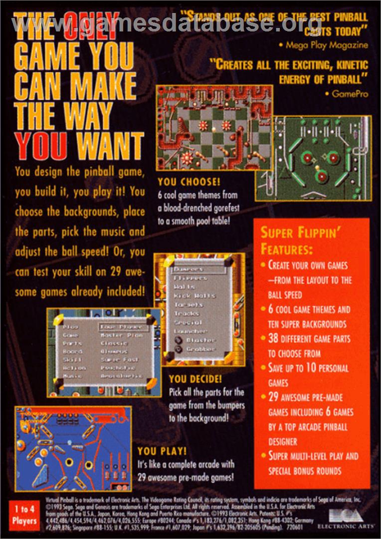 Virtual Pinball - Sega Genesis - Artwork - Box Back